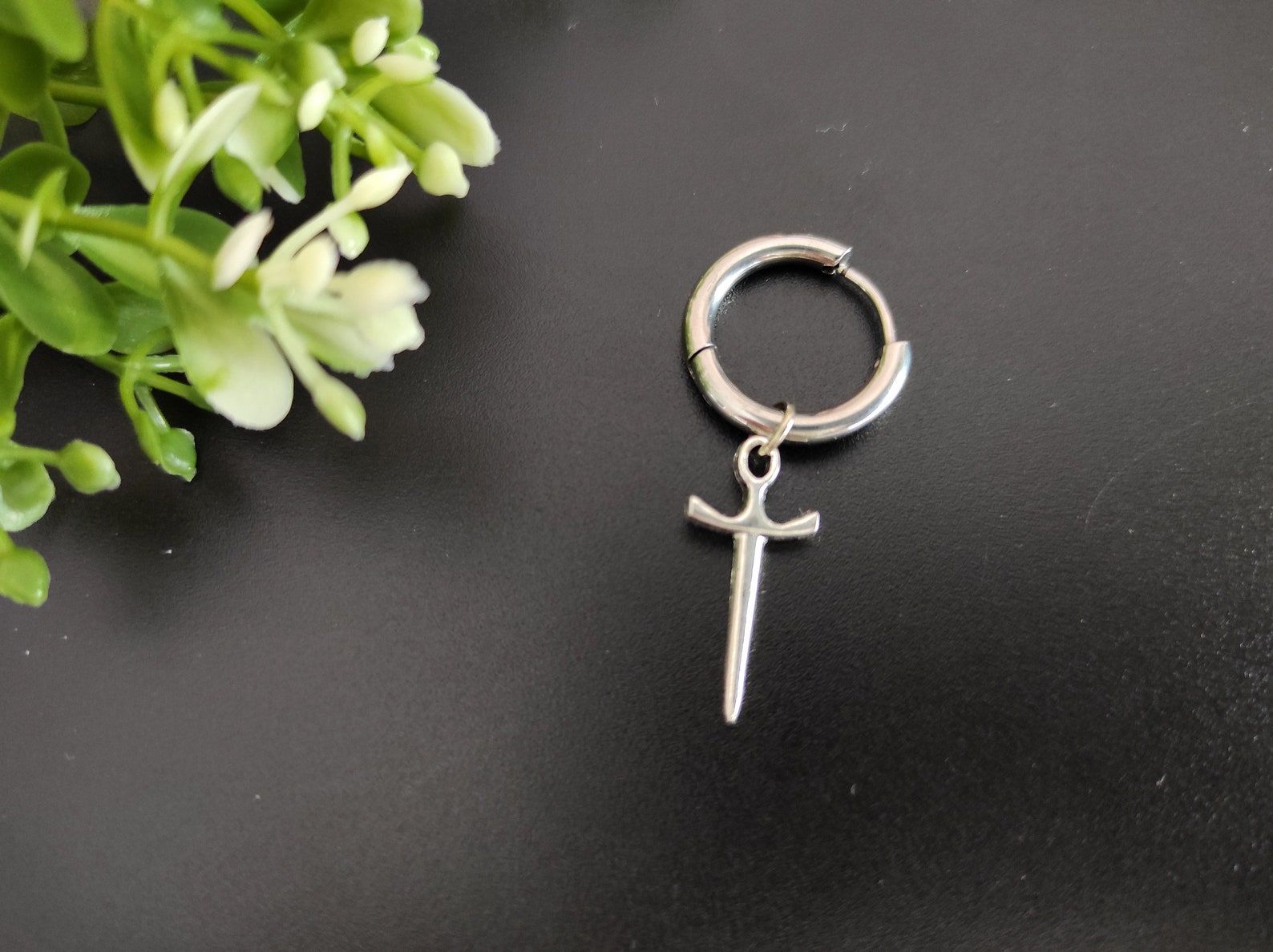 Sword hoop earring silver sword hoop dagger hoop for men | Etsy