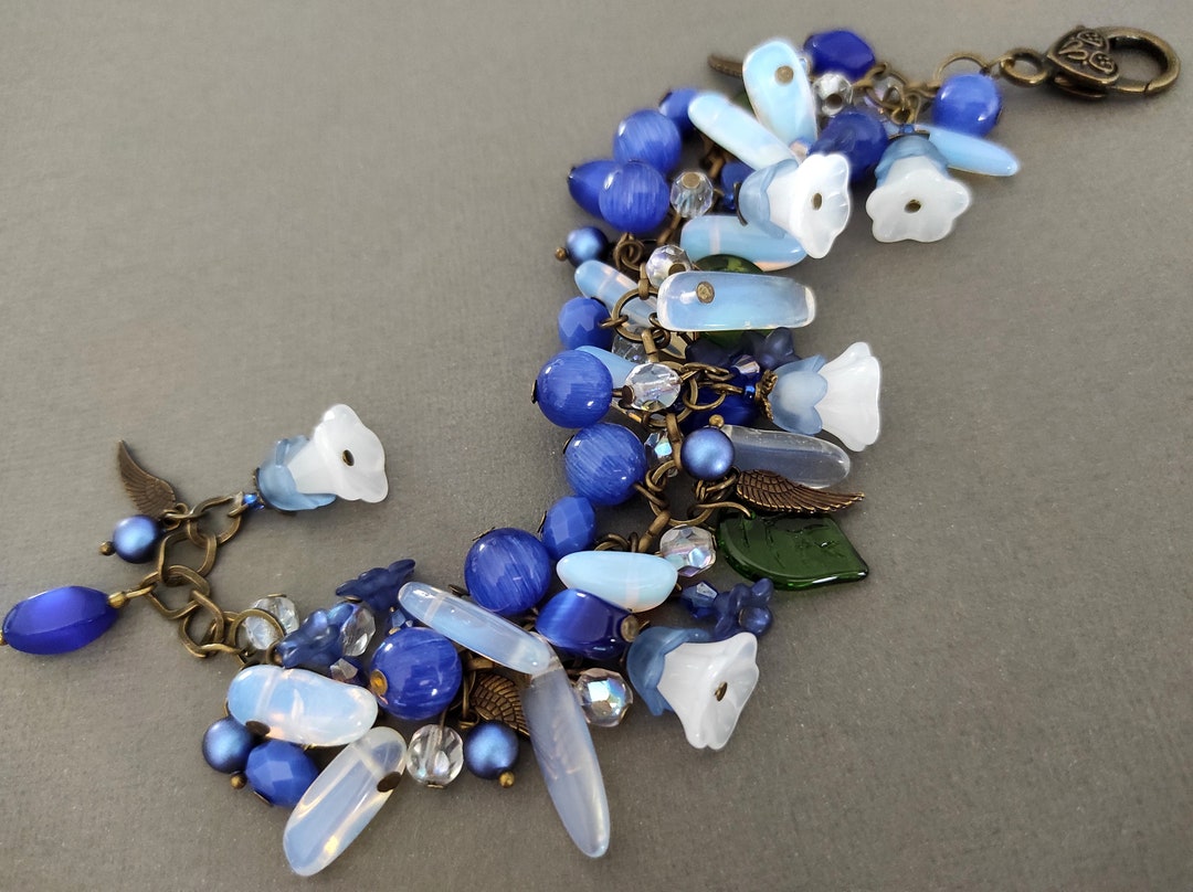 Blue Flower Bracelet Flower Glass Bracelet Moonstone - Etsy