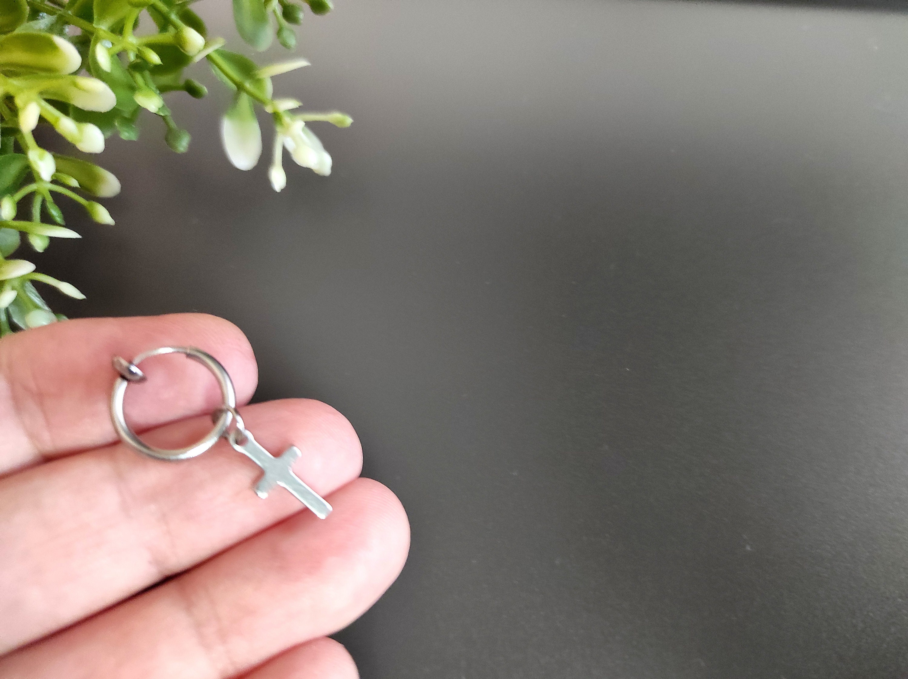 Stainless Steel Cross Clip-on Cross Clip-on Non Pierced for Men Silver ...