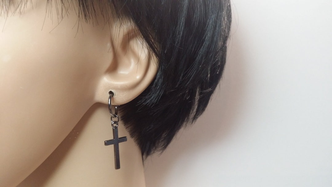 One Gunmetal Cross Earring, Cross Clip-on, Non Pierced, Cross Earring ...