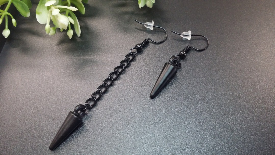 Black Cone Dangle Earring, Goth Spike Chain Earring, Unisex - Etsy