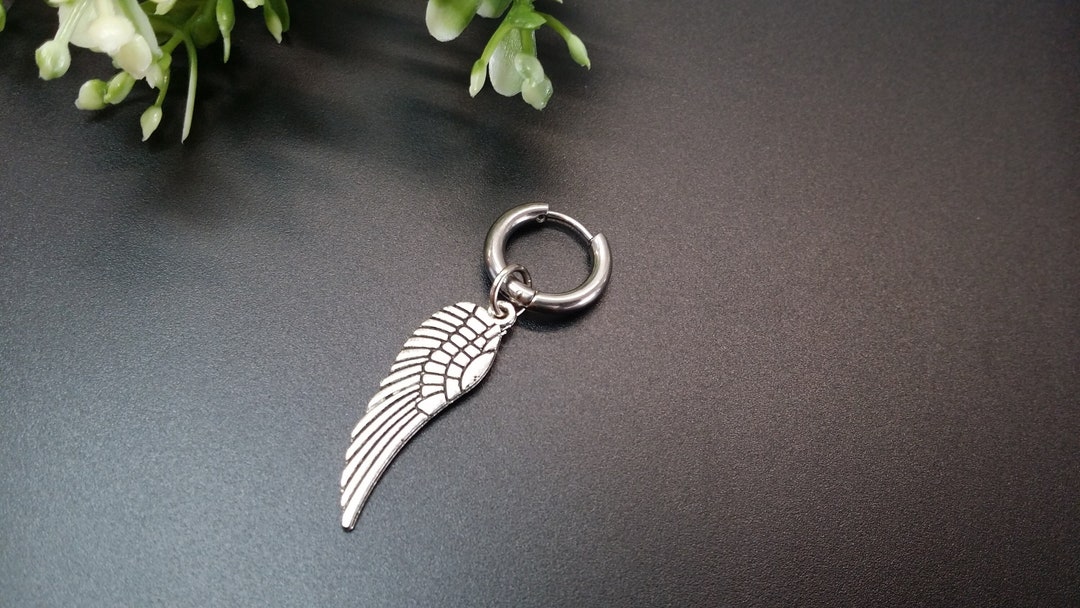 One Silver Wing Earring, Angel Wing Hoop Angel Wing Earring Symbol Wing ...
