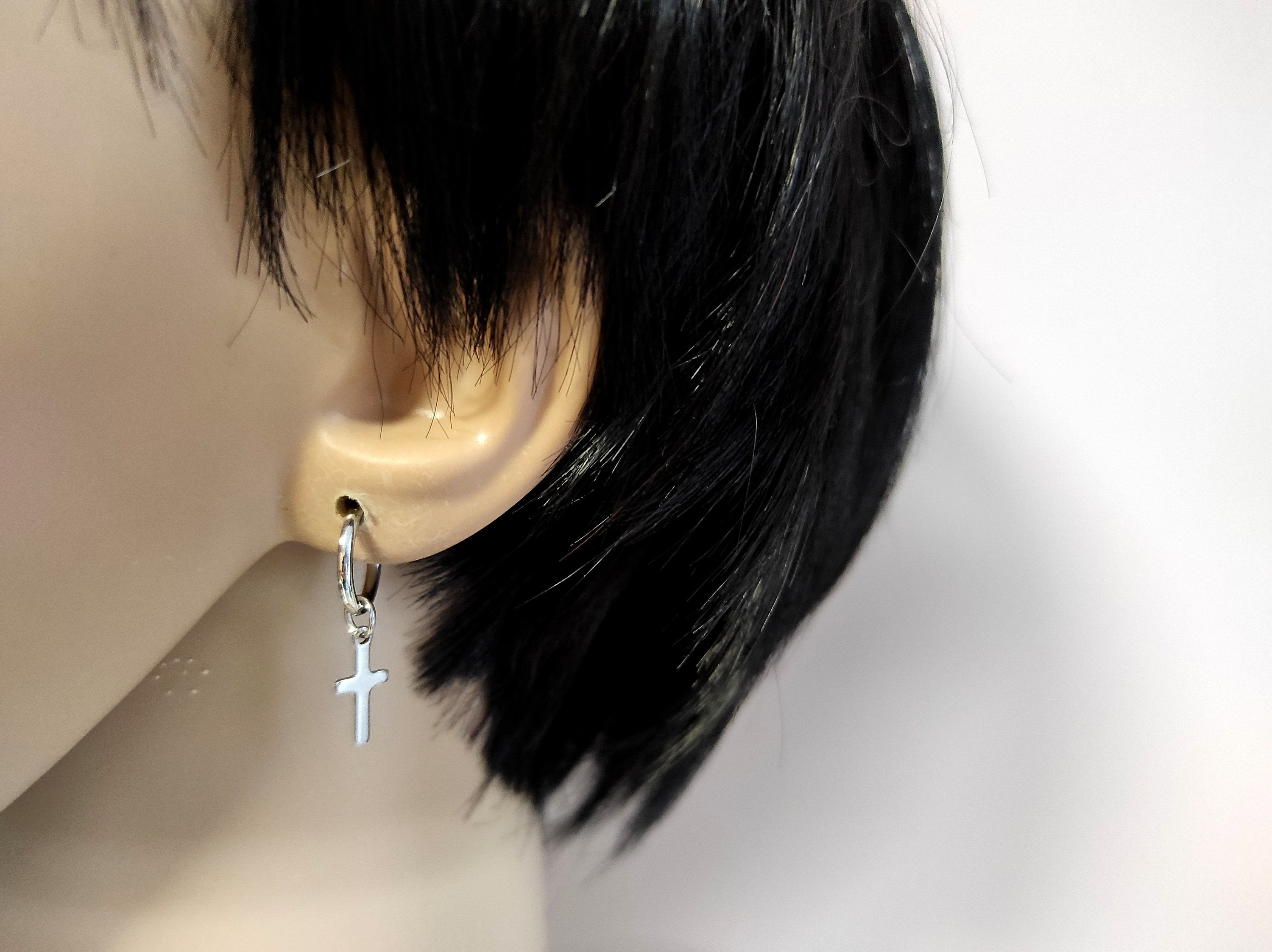 Stainless Steel Cross Clip-on Cross Clip-on Non Pierced for Men Silver ...