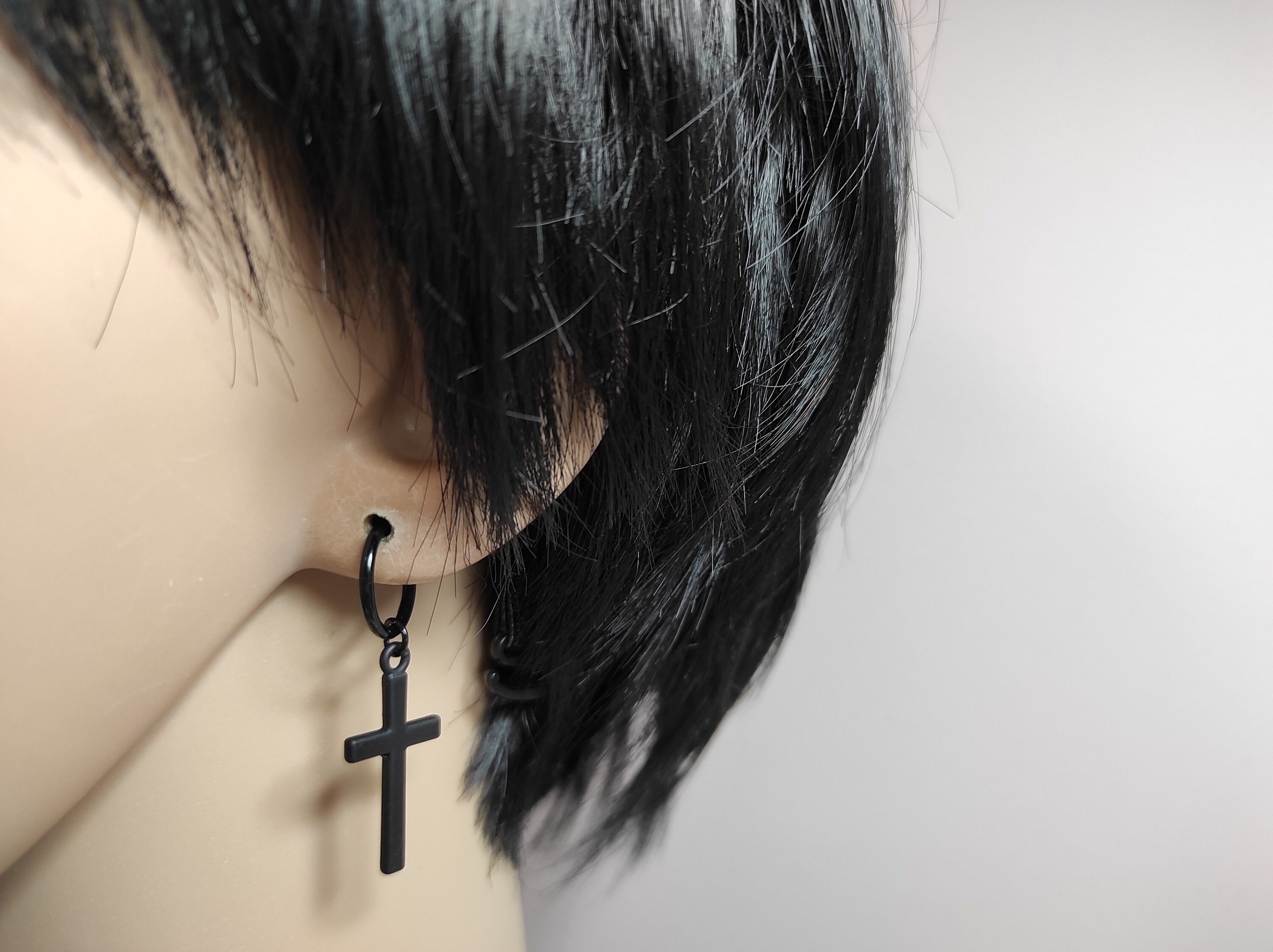 Black Cross Earring Cross Clip On Non Pierced Cross Earring Etsy