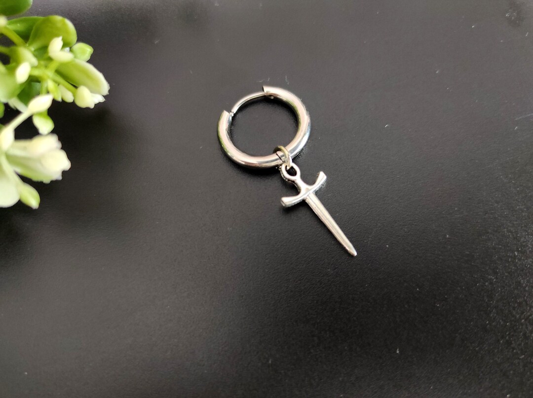 Sword Hoop Earring Silver Sword Hoop Dagger Hoop for Men Statement Hoop ...