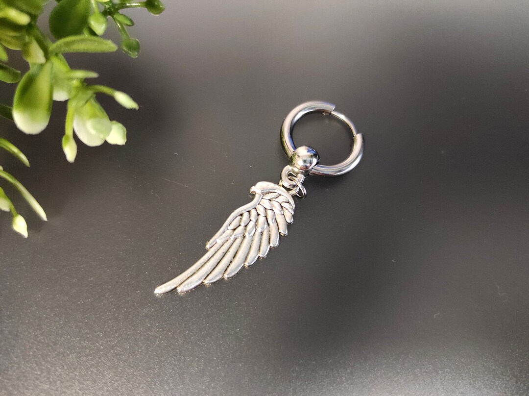 Silver Angel Wing Hoop Angel Wing Earring Symbol Wing Hoop Angel Wing ...