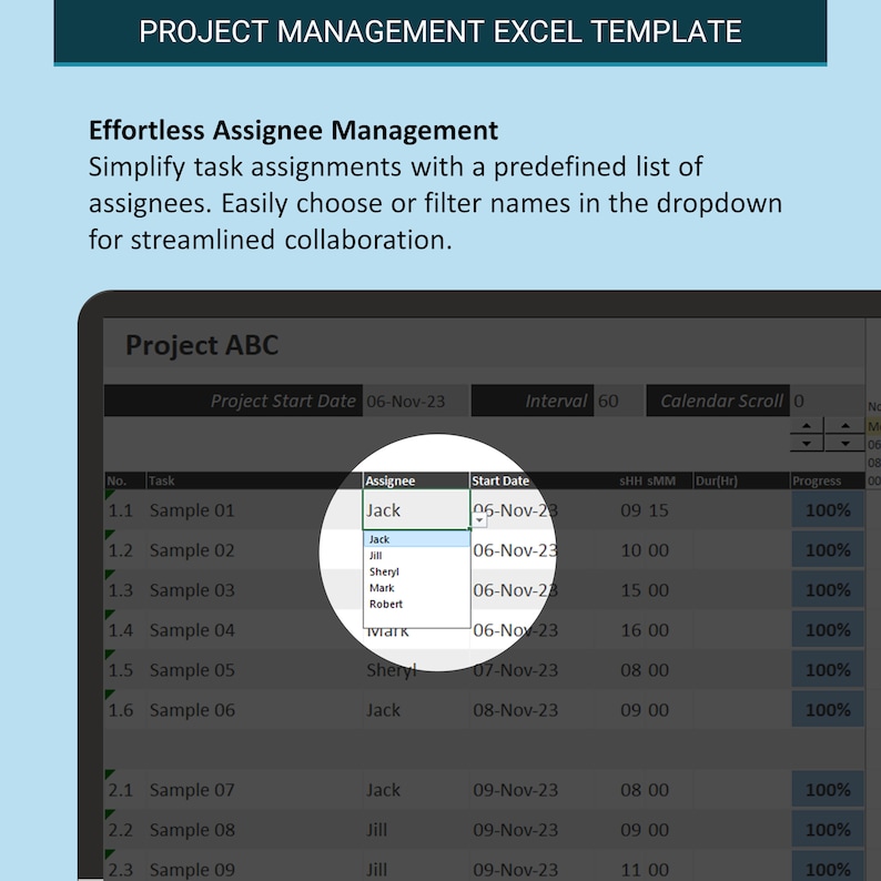 Hourly Planner Gantt Chart Excel Template, Project Management Excel Spreadsheet Template, Daily ...
