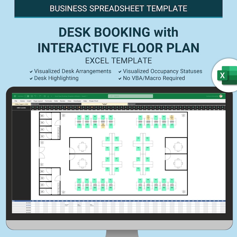 Desk Booking With Interactive Floor Plan Excel Template, Seat Booking ...
