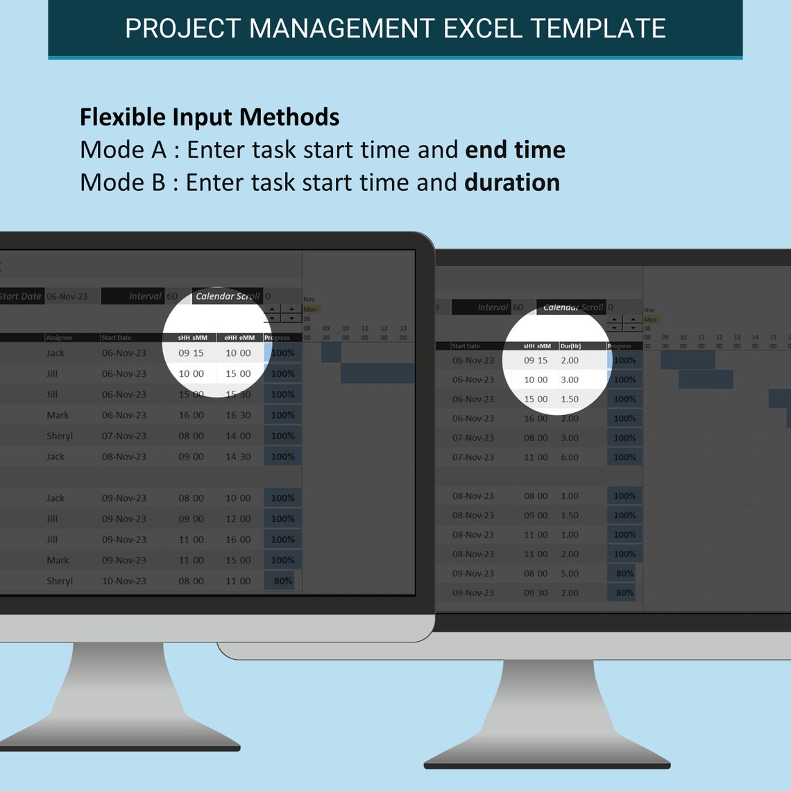 Project Management Hourly Schedule Template, Gantt Chart Excel Template ...