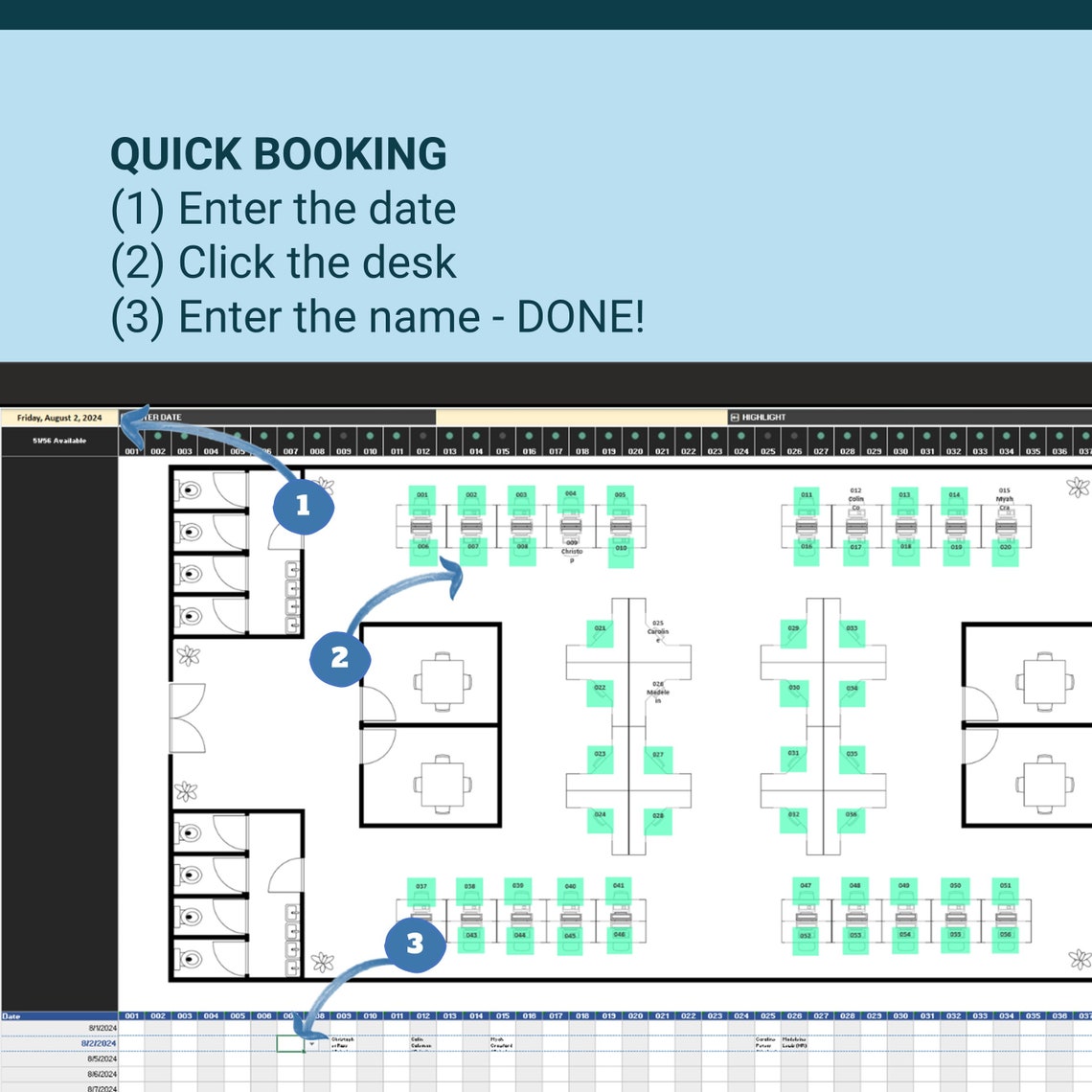Desk Booking With Interactive Floor Plan Excel Template, Seat Booking, Office Reservation, Space ...