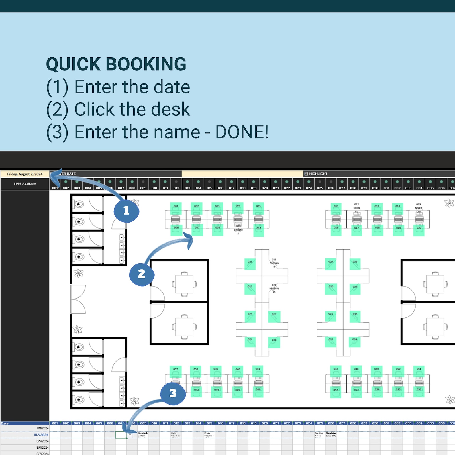 Interactive Floor Plan Desk Booking Excel Template - Etsy