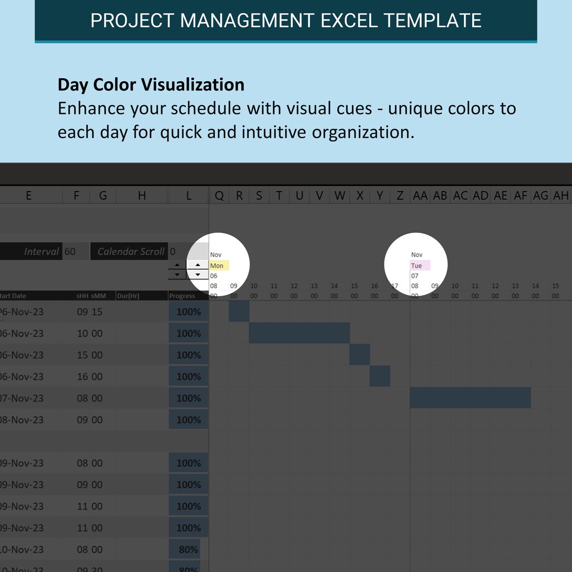 Hourly Planner Gantt Chart Excel Template: Project Management ...