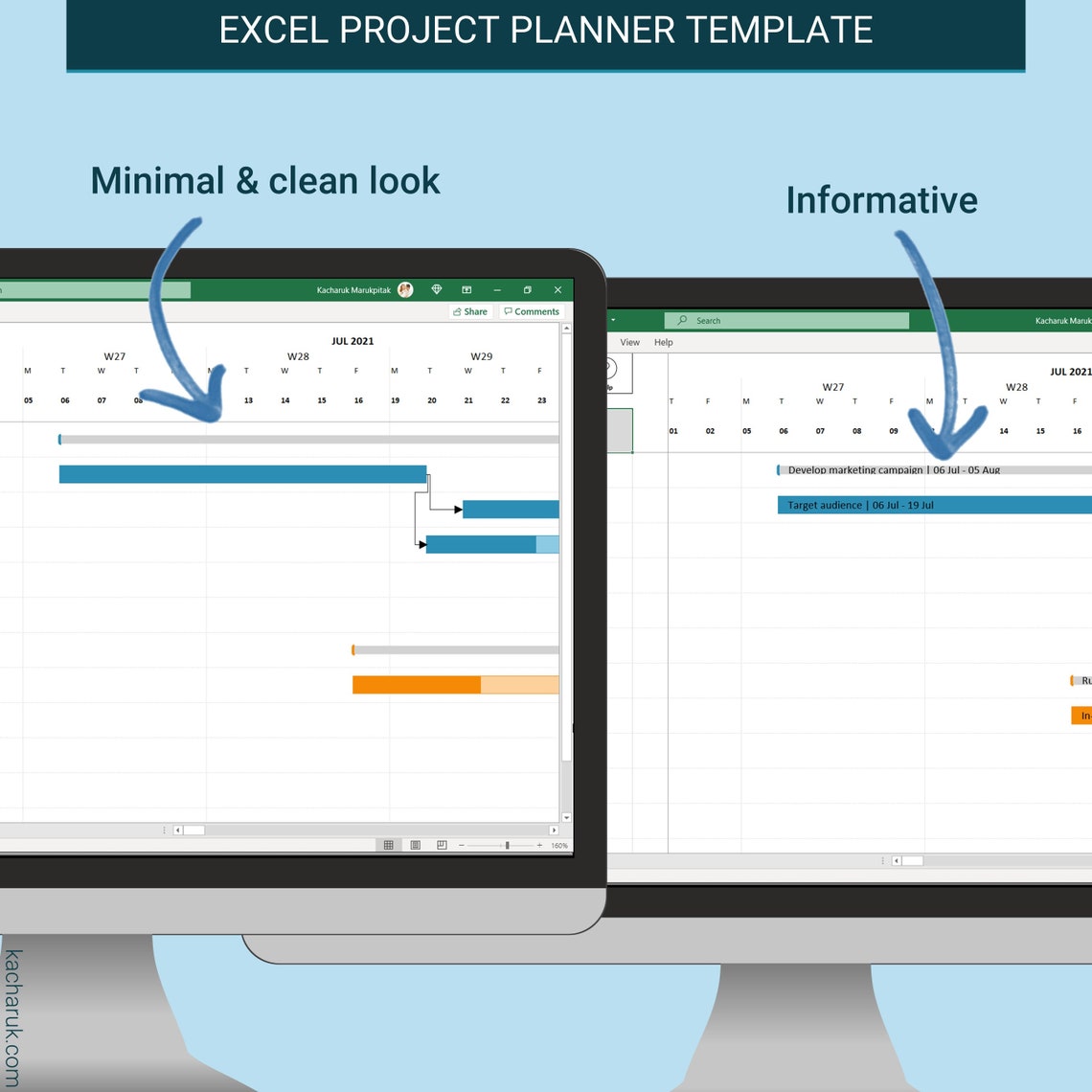 Automated Gantt Chart Excel Template: Project Timeline & Dependencies ...