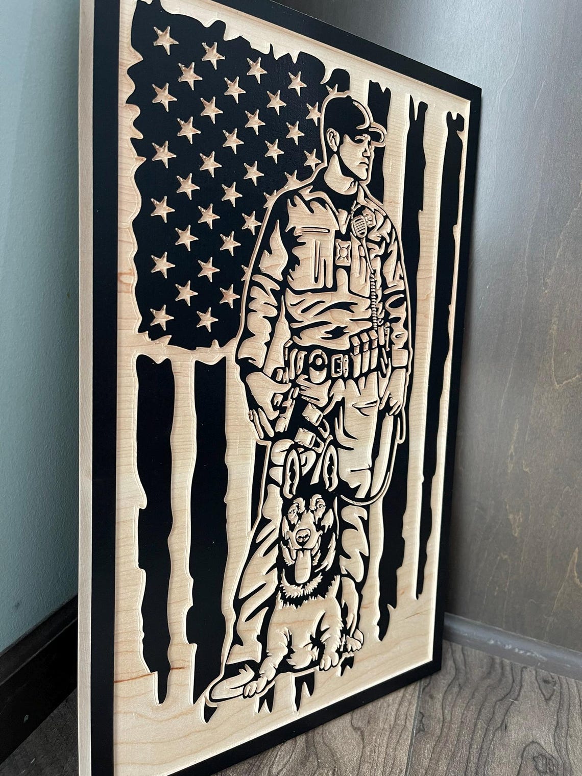 K9 Flag, Wooden United States Flag With Officer & K9, Military Working ...
