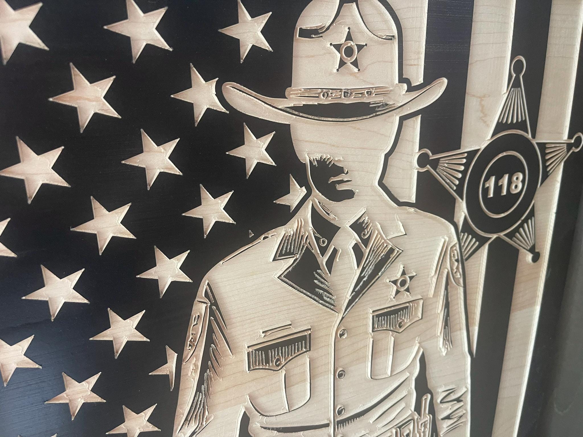 Sheriff Flag, Custom Wooden United States Flag With Sheriff, Custom ...