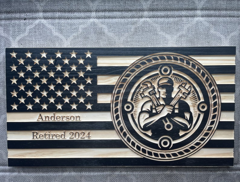 Personalized Wooden United States Flag With Plumber / Tradesman, US ...