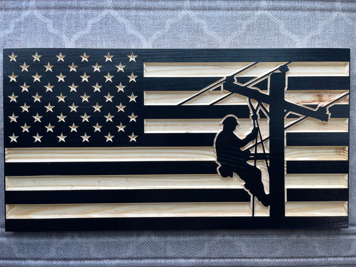 Handmade Lineman Wooden US Flag: Powerline Worker Gift - Etsy