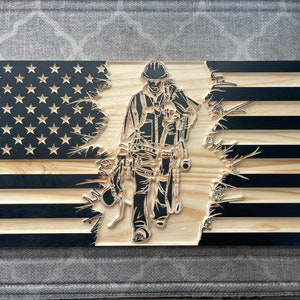 Lineman Wooden US Flag: Tattered American Flag, Powerline Worker Gift ...