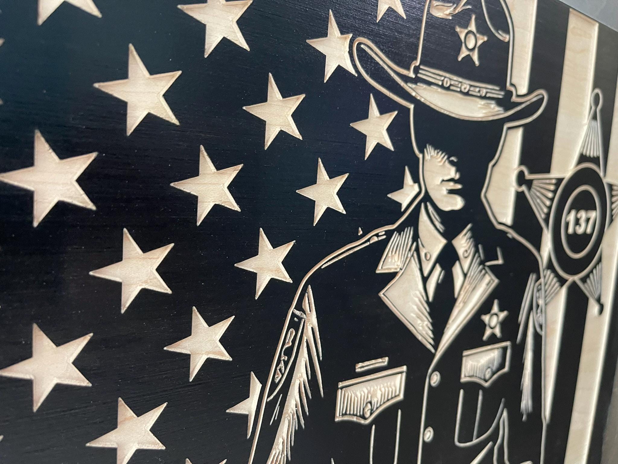 Sheriff Flag, Custom Wooden United States Flag With Sheriff, Custom ...