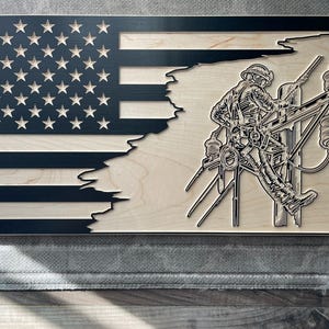 Wooden United States Flag With Lineman, Half Tattered US Flag Painted ...