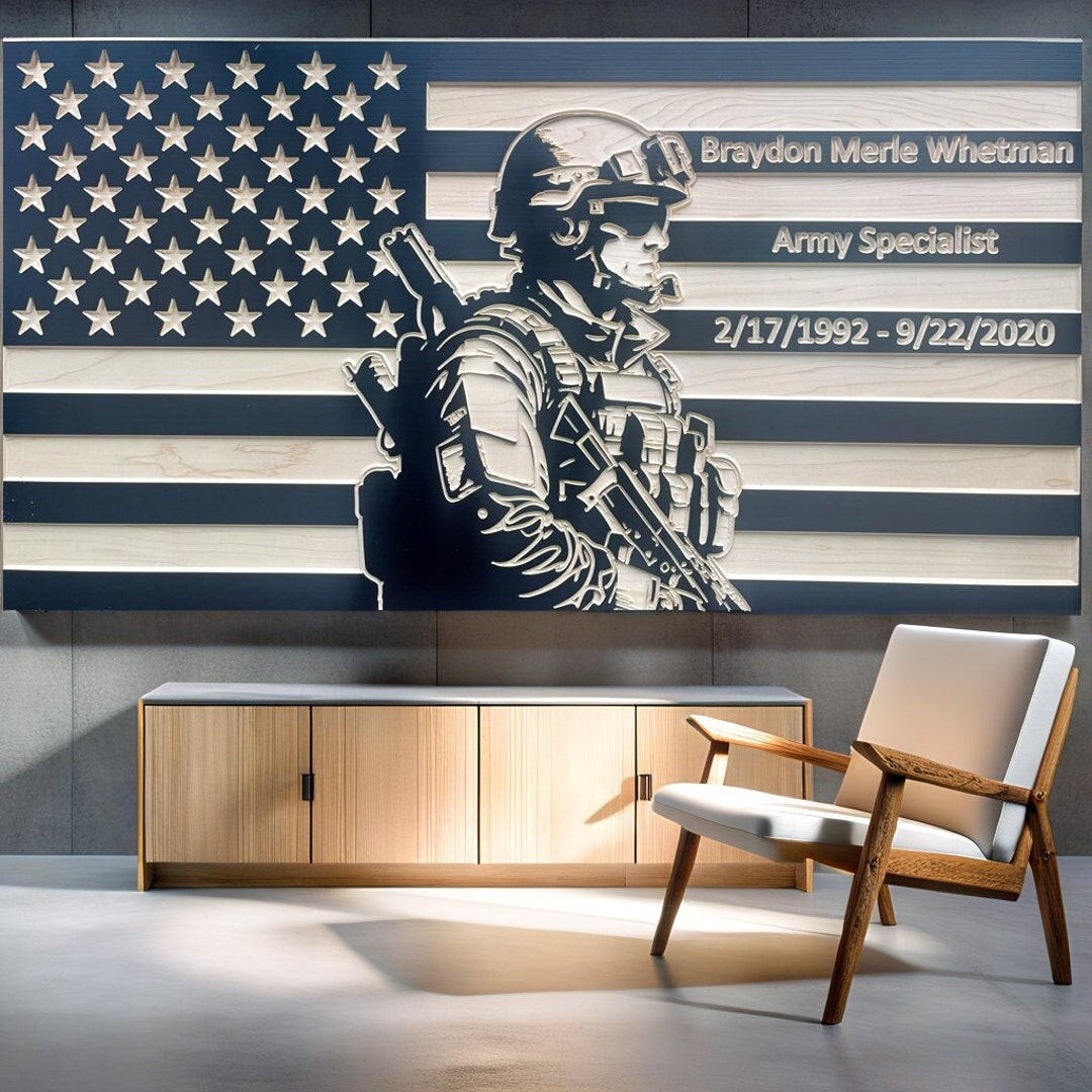Custom Carved Wooden US Flag With Soldier: Military Gift - Etsy
