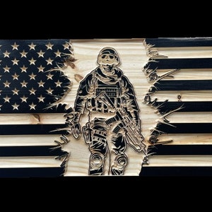 Soldier Flag, Wooden United States Flag With Soldier, Tattered US Flag ...