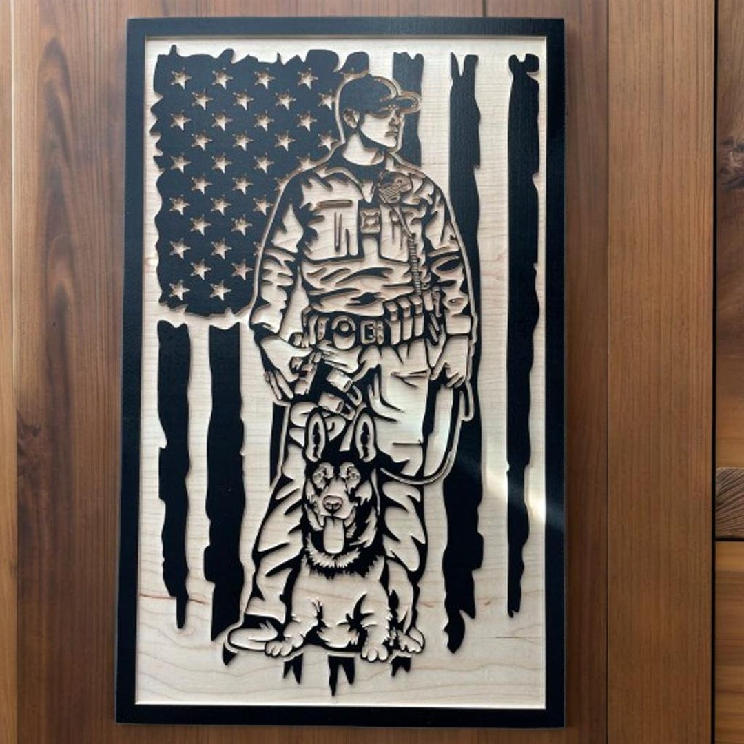 K9 Flag, Wooden United States Flag With Officer & K9, Military Working ...
