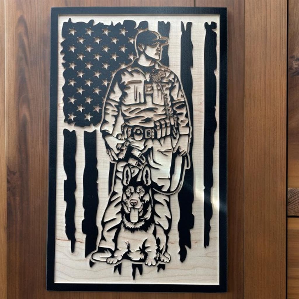 K9 Flag, Wooden United States Flag With Officer & K9, Military Working ...