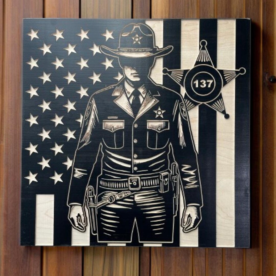 Sheriff Flag, Custom Wooden United States Flag With Sheriff, Custom ...