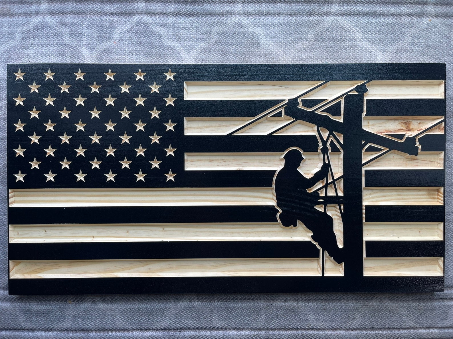 Lineman Flag, Wooden United States Flag With Lineman, US Flag Painted ...