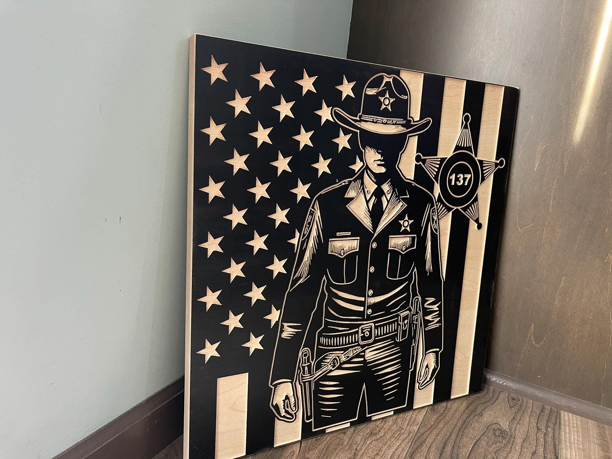Sheriff Flag, Custom Wooden United States Flag With Sheriff, Custom ...