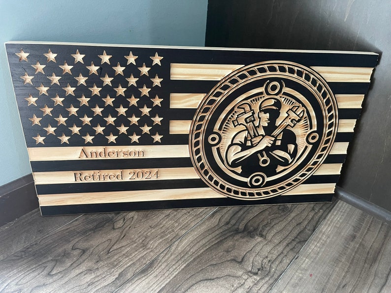 Personalized Wooden United States Flag With Plumber / Tradesman, US ...