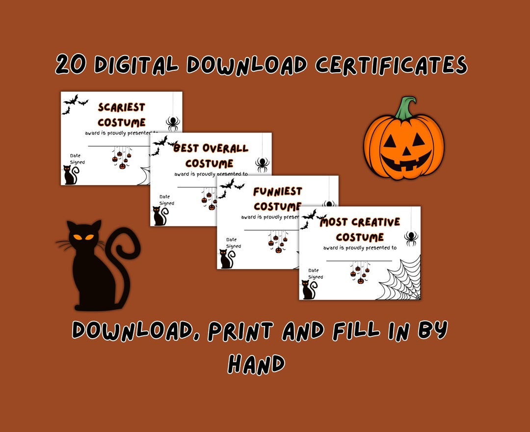 Spook-tacular Halloween Costume Award Certificates 20 Printable A4 ...