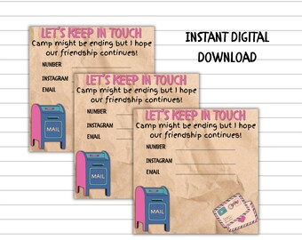 Printable Camp Calling Card Camp Contact Card Summer Playdate Camp ...