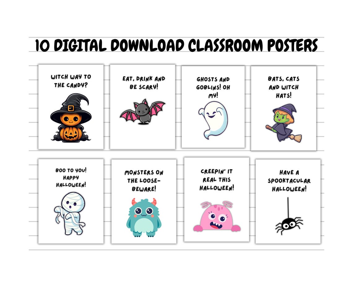 10 Cute Halloween Classroom Posters A4 Digital Download Print Yourself ...