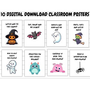 10 Cute Halloween Classroom Posters A4 Digital Download Print Yourself ...