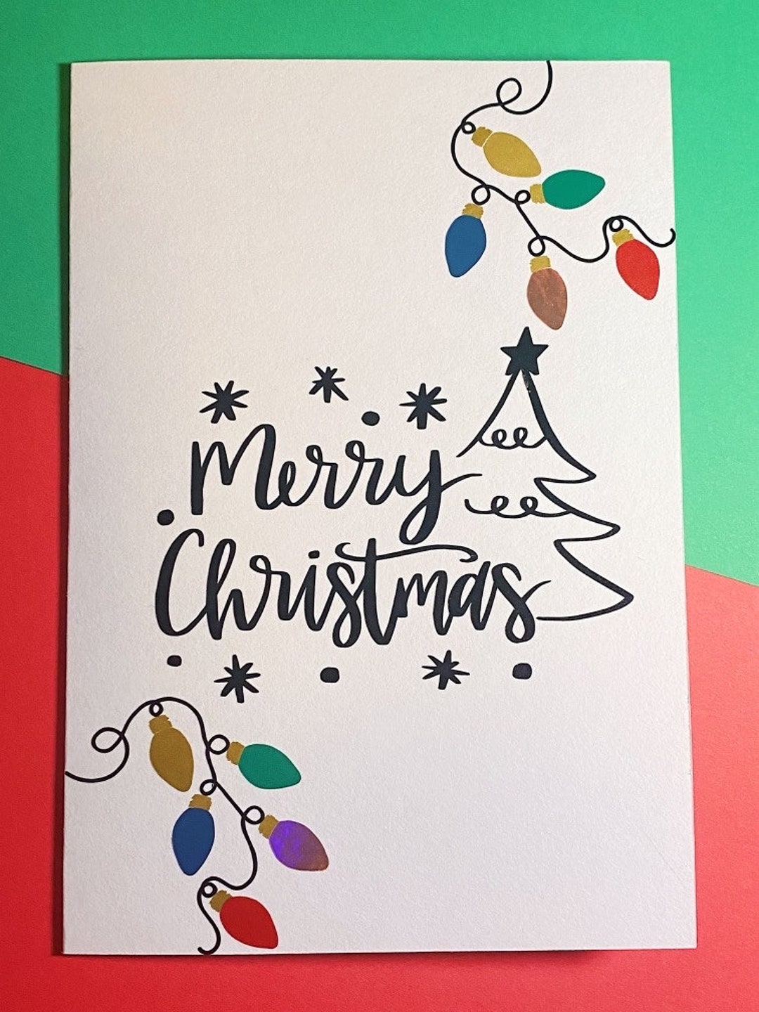 Merry Christmas Tree Card Handmade Card Happy Holidays, Minimalistic ...