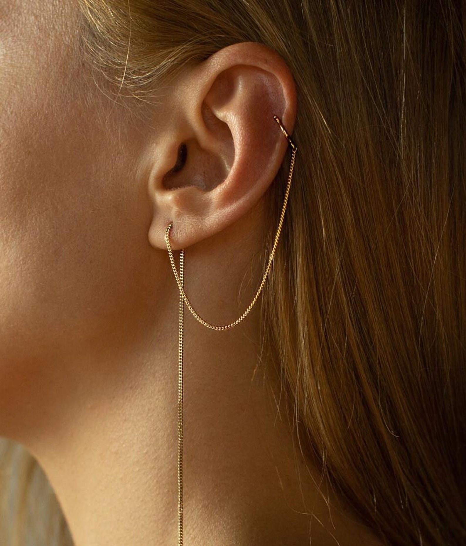 Gold-plated Chain Cuff Earrings 925 Sterling Silver – Minimalist Boho ...