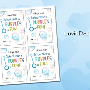 Bubbles of Fun/ First Day of School/ Teacher/ Tags/ Kids/ Treats ...
