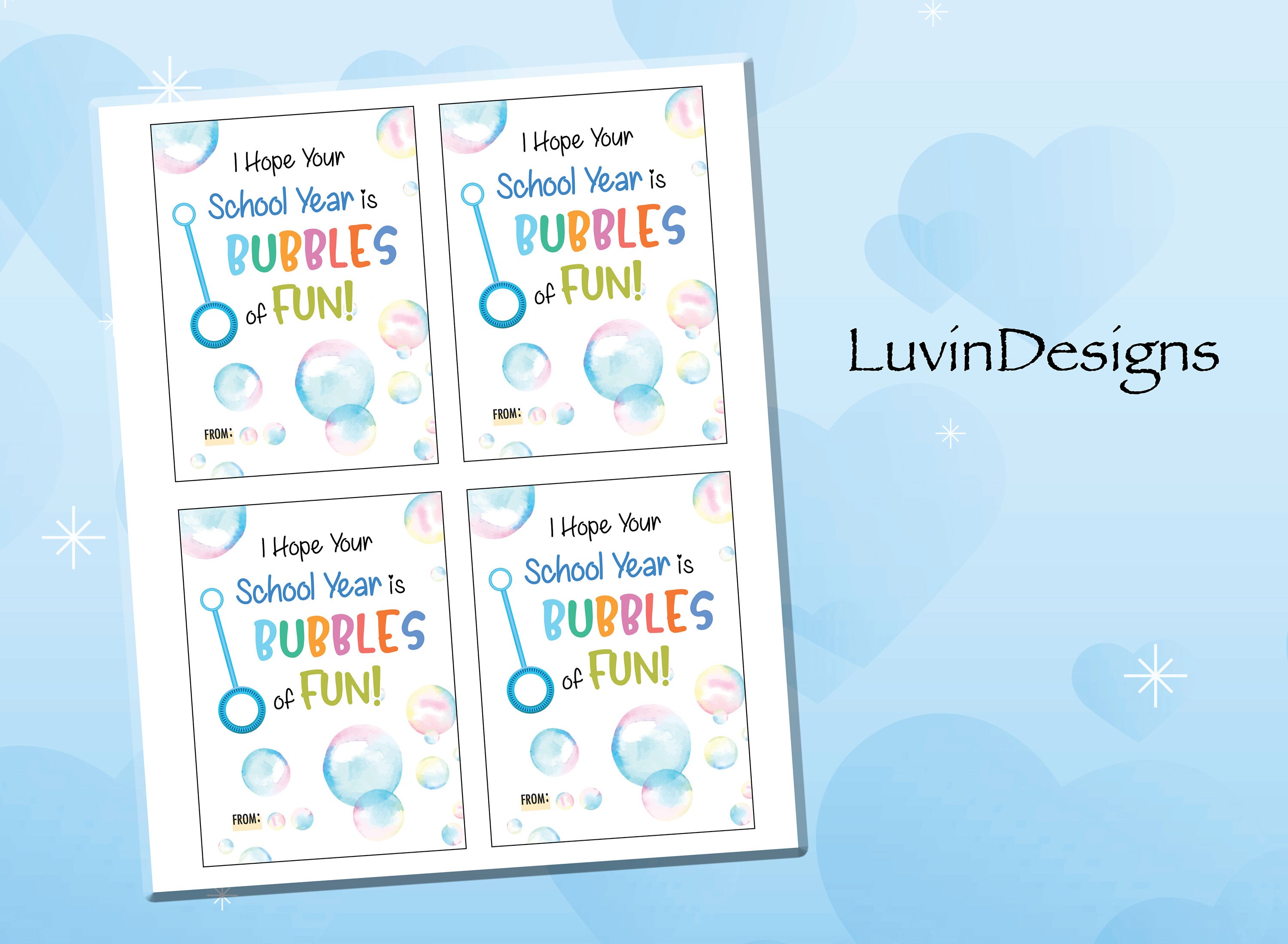 Bubbles of Fun/ First Day of School/ Teacher/ Tags/ Kids/ Treats ...