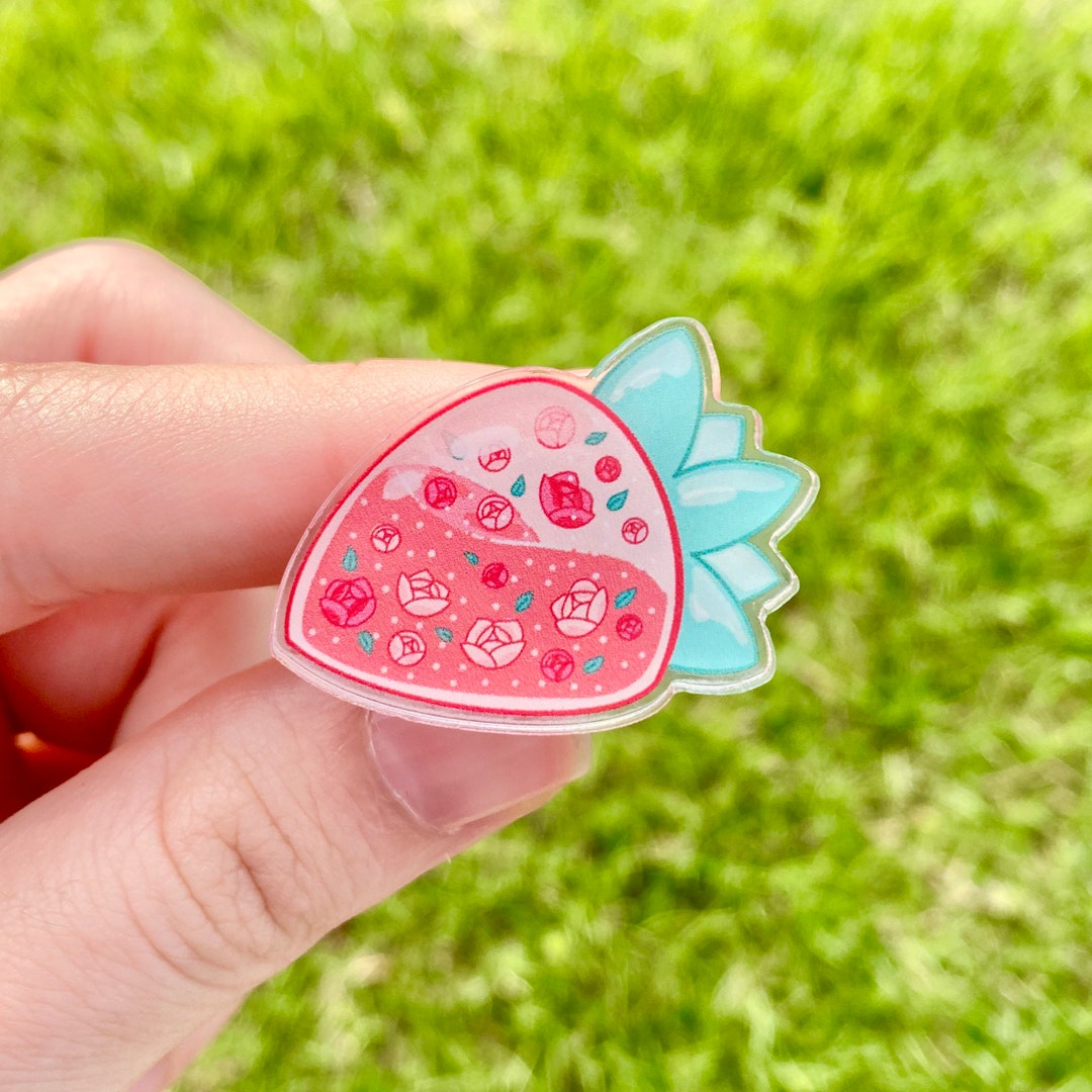 Strawberry Glass Flowers Acrylic Pin - Etsy