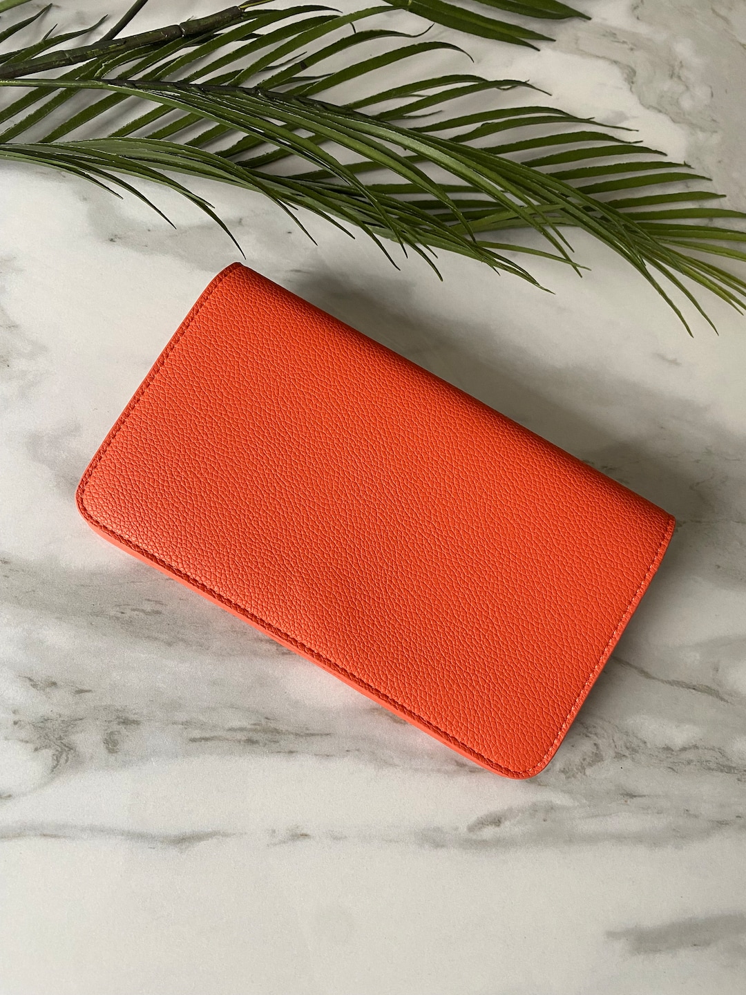 PERSONALISED ORANGE VEGAN Leather Flip Purse Wallet, Card Holder, Coin ...