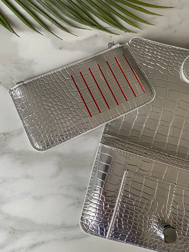 PERSONALISED SILVER VEGAN Leather Flip Purse Wallet, Card Holder Coin ...