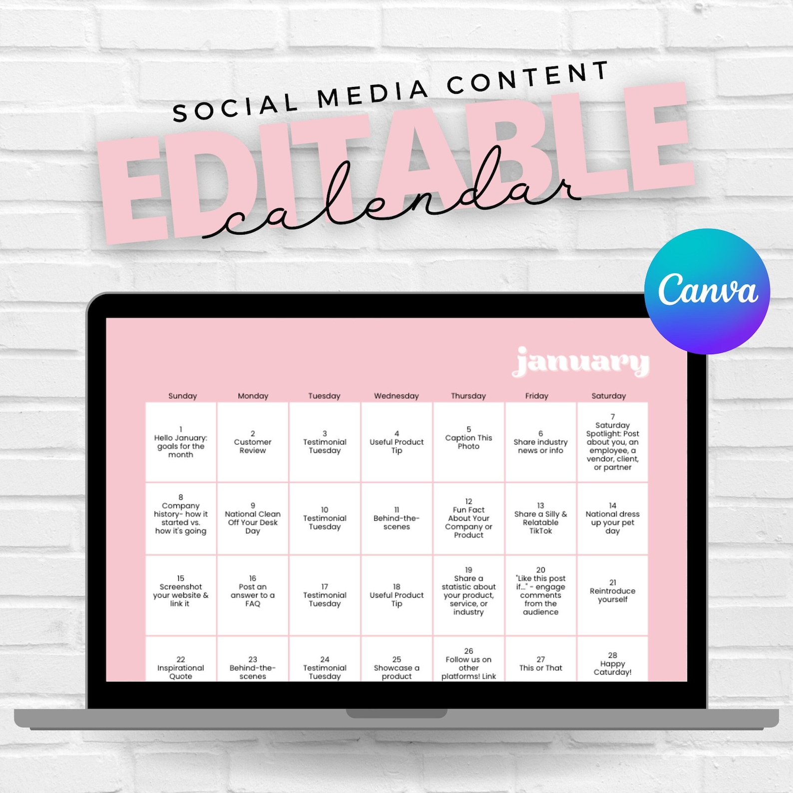 Social Media Content Calendar Content Planner Template Canva Monthly ...