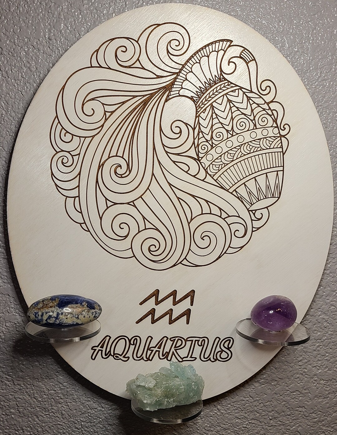 Aquarius Horoscope Gemstones Display Shelf With Crystals Wall Decor ...