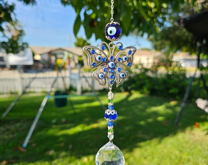 Blue Butterfly Evil Eye Suncatcher Gift for Her Room Decor Home Decor ...