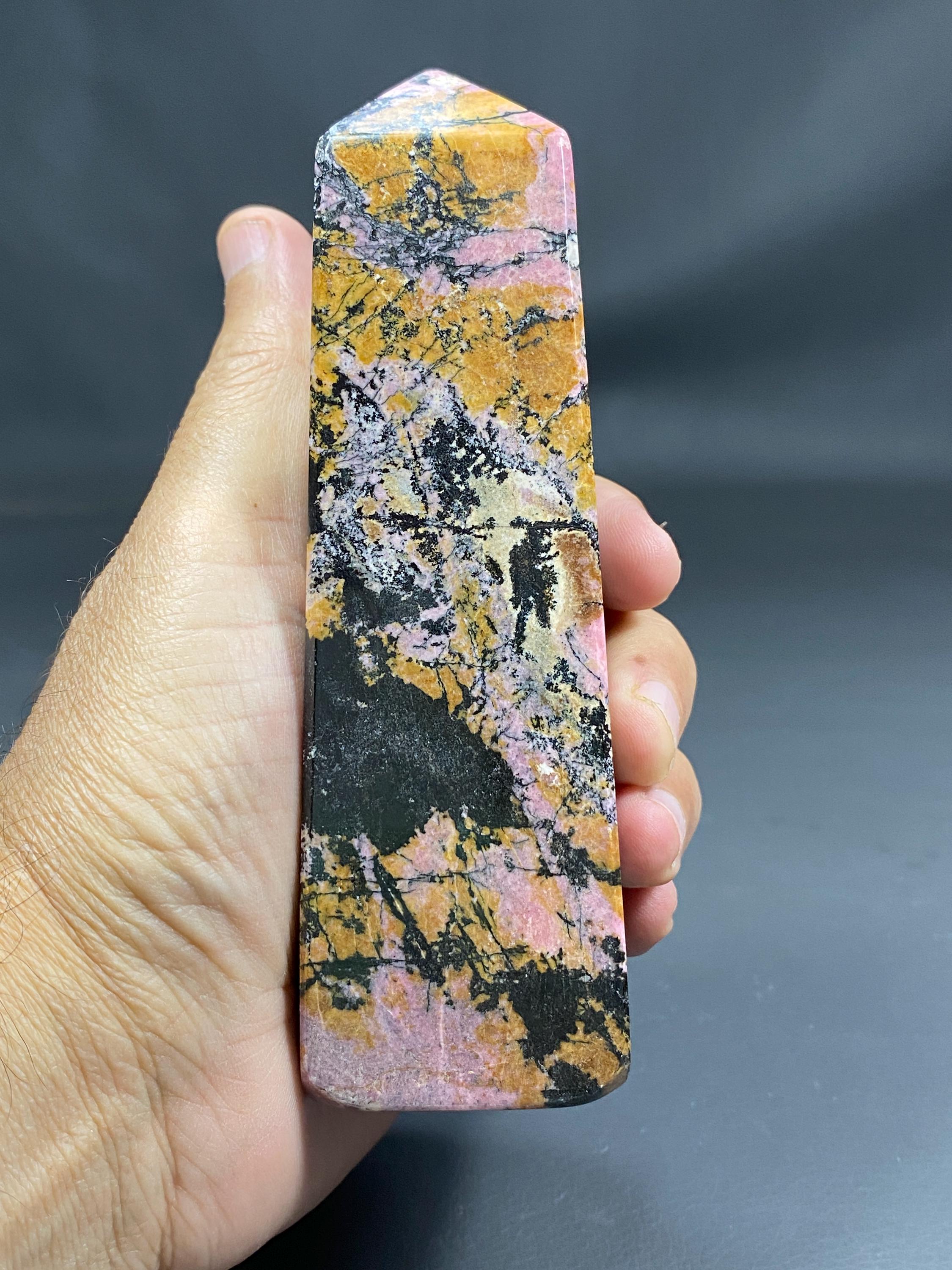 Rhodonite Crystal Towers (set of 2) – Pink & Black Mineral Points - Etsy