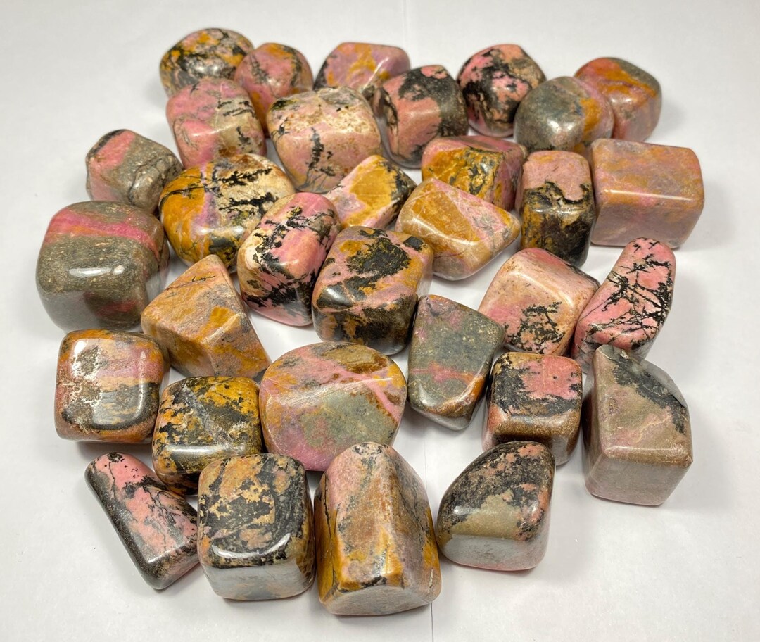Afghan Rhodonite Tumbles – Multicolor Pink and Black Veining, Handmade ...
