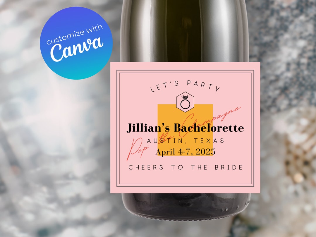 Pink Champagne Label Template | Customizable Bottle Sticker for ...