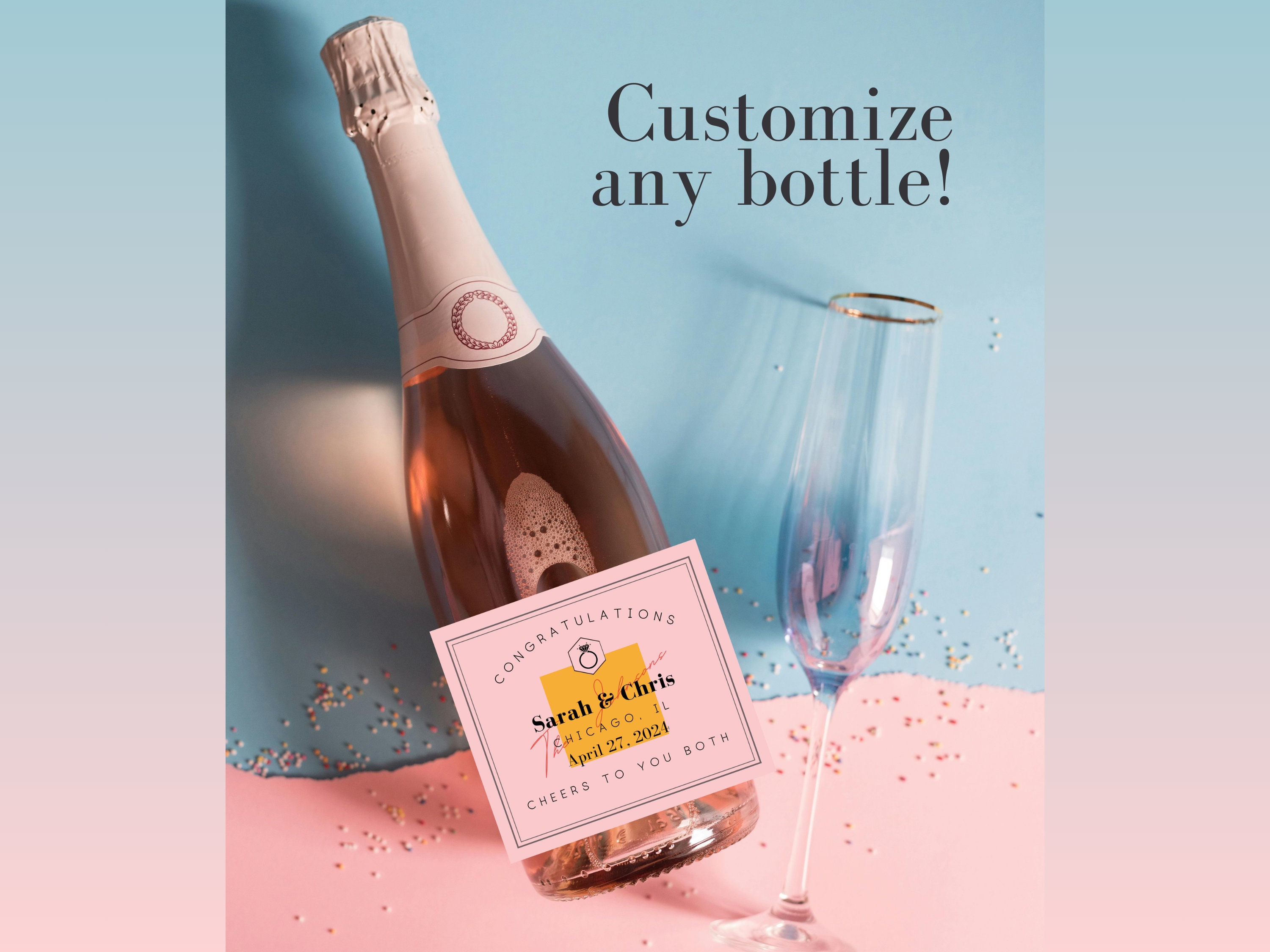 Pink Champagne Label Template | Customizable Bottle Sticker for ...